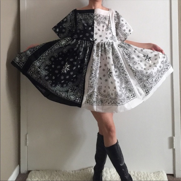 Hand Crafted | Dresses | Handmade Black White Halfhalf Split Bandana ...